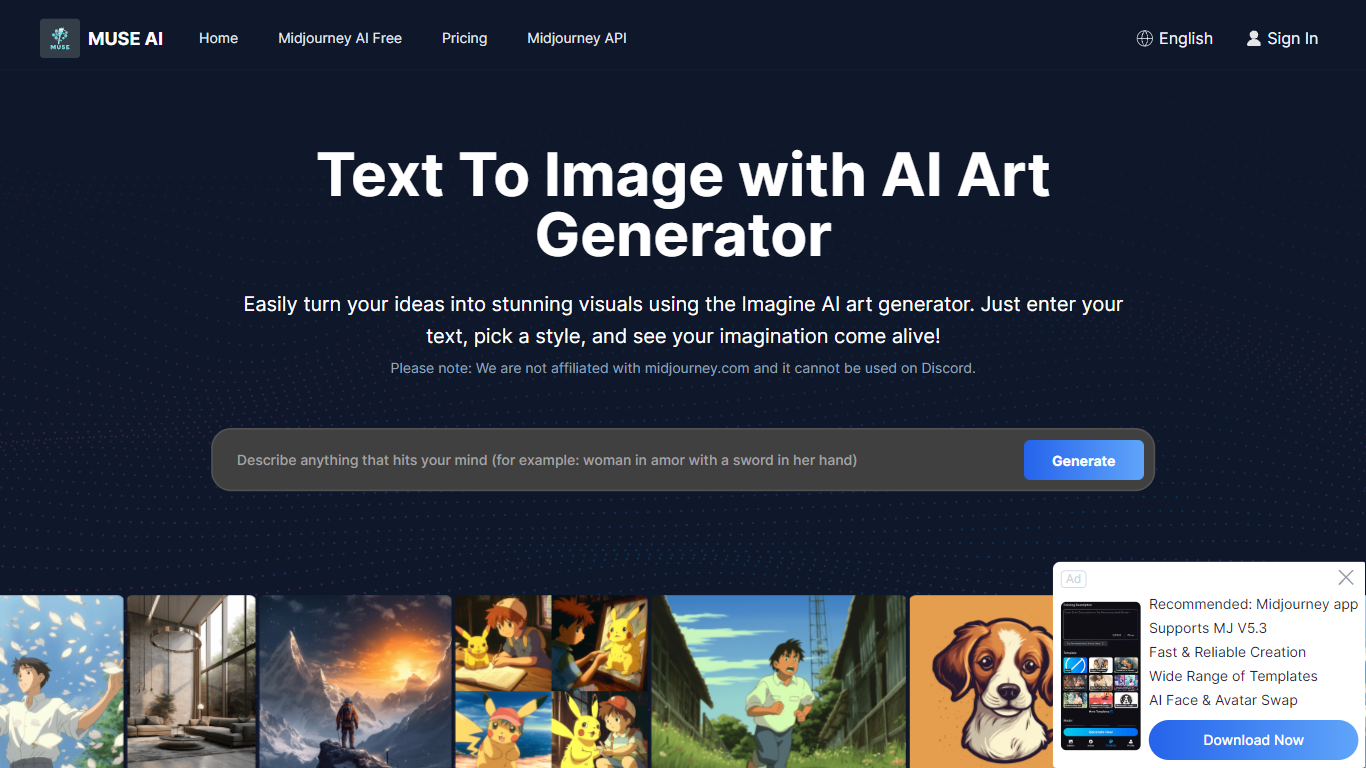 Midjourney AI | MUSE AI 定价, 评论, 替代方案