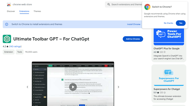 Ultimate Toolbar GPT – For ChatGpt - Chrome Web Store vs Backengine ...