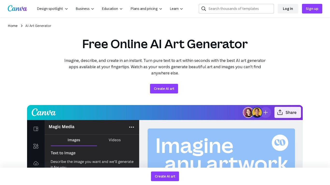 AI Art Generator | Canva Pricing, Reviews, Alternatives
